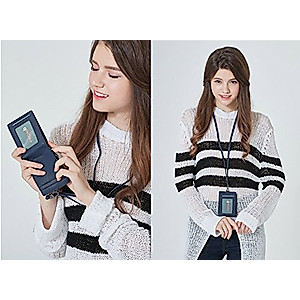 ID Window Card Badge Holder Leather Wallet Zip Neck Detachable Strap Landyard Money