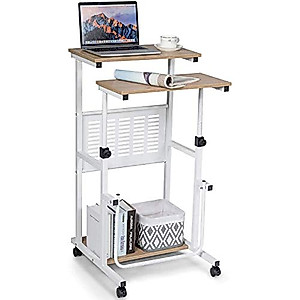Tangkula Rolling Standing Desk Stand Up Desk, Height Adjustable Home Office Desk with Standing & Seating 2 Modes, Flexible Wheels & Footrest, Mobile Laptop Cart Sit Stand Desk