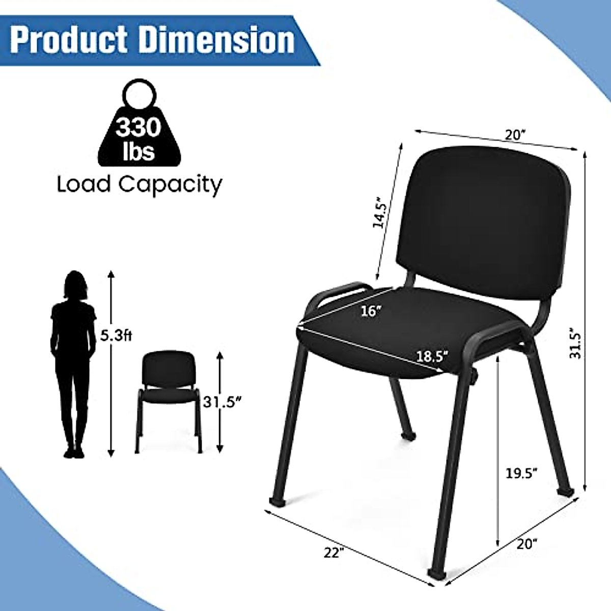 Giantex Set of 5 Conference Chair with Ergonomic Upholstered Seat,Elegant and Stackable Design for Office,Waiting Room, Guest Room, 5 Pieces Reception Executive Chair Set (31.5 H)