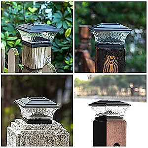 HUYIENO Solar Post Cap Lights Outdoor LED Lighting Deck Fence Cap Light Two Light Modes Warm White/Bright White Suitable for 4x4 Wooden Posts Black 4PK