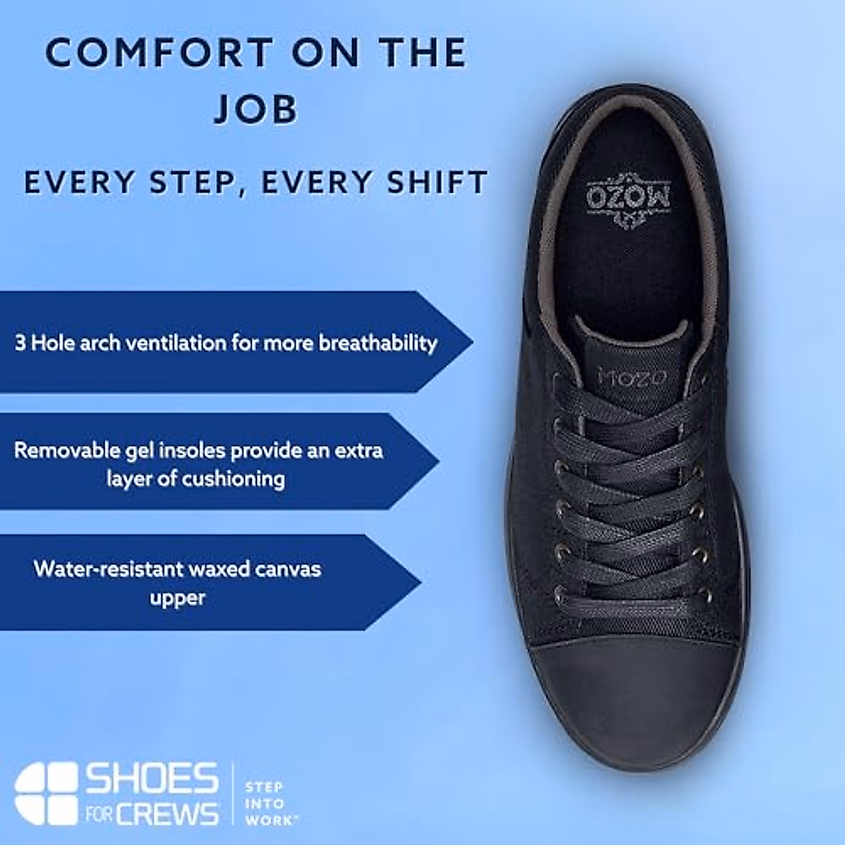 MOZO Grind Men’s Slip Resistant, Canvas Work Sneakers, Black, 11.5