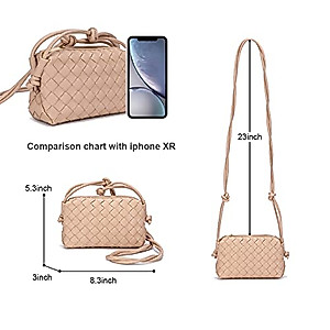 Woven Crossbody Bags for Women，Fashion Leather Lightweight Handbags Shoulder Bag Phone Wallet Purse Stylish Ladies Messenger Bags，Apricot