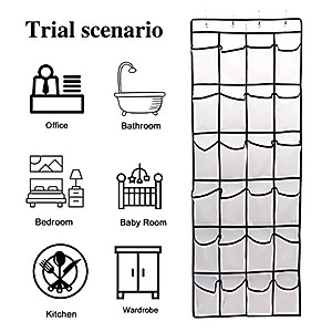Hanging Shoe Organizer, 24 Pocket Shoe Storage Hanging to Keep Shoes Tidy, Complete With 4 Reversible Heavy Duty Metal Over Door Hooks for Ideal Hanging Shoe Storage ，Made of Oxford cloth