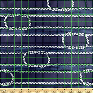 Ambesonne Navy Blue Fabric by The Yard, Marine Inspired Pattern Knots Aquatic Composition Abstract Ornamental, Decorative Satin Fabric for Home Textiles and Crafts, Dark Blue White