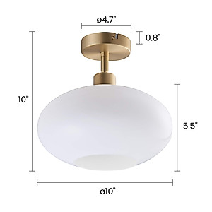 NW Archiology Semi Flush Mount, Modern Ceiling Light with Opaline Glass Shade&Brass Metal Base Layer, Light Fixture for Dining Room, Bedroom, Cafe, Bar, Hallway, Passway