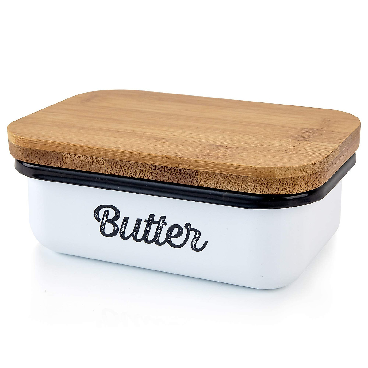 Granrosi Bacon Grease Container with Strainer & Ceramic Butter Dish with Lid for Countertop, Grease Can, Butter Keeper, Premium Breakfast Canister Set for Kitchen in Farmhouse Style in Classic White