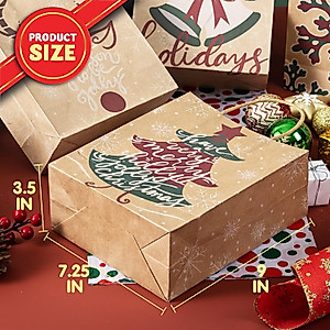 JOYIN 24 PCS Christmas Kraft Bags, Paper Gift Bags with Christmas Characters for Xmas Party Favors, Goody Gift Bags, Holiday Treat Box and Presents 7.25x9x3.5 Inch (not included tissue paper)