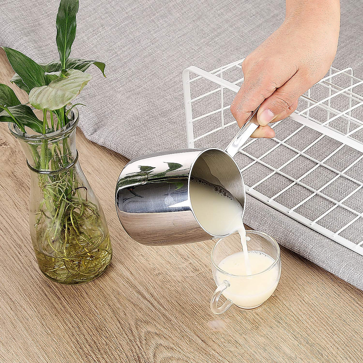 Milk Warmer Turkish Coffee Pot Butter Warmer Melting Pot 18/10 Stainless Steel Small Saucepan with Pour Spout Cookware 12 oz Capacity (370ML)