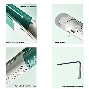 PKHOUHYI Telescopic Sink Storage Rack Holder,Adjustable 2-in-1 Telescopic Sink Drain Storage Racks,Sink Storage Rack Kitchen Organizer Soap Sponge/Brush/Rag Holder Black