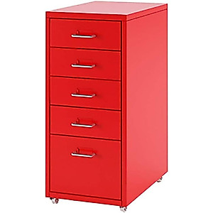 5 Drawers Mobile Storage Cabinet File Cabinet,Small Rolling Vertical File Cabinet,Vertical Filling Cabinet on Wheels,Metal Mobile File Cabinet with Lock Casters, Under Desk Metal Locker Cabinet, Red