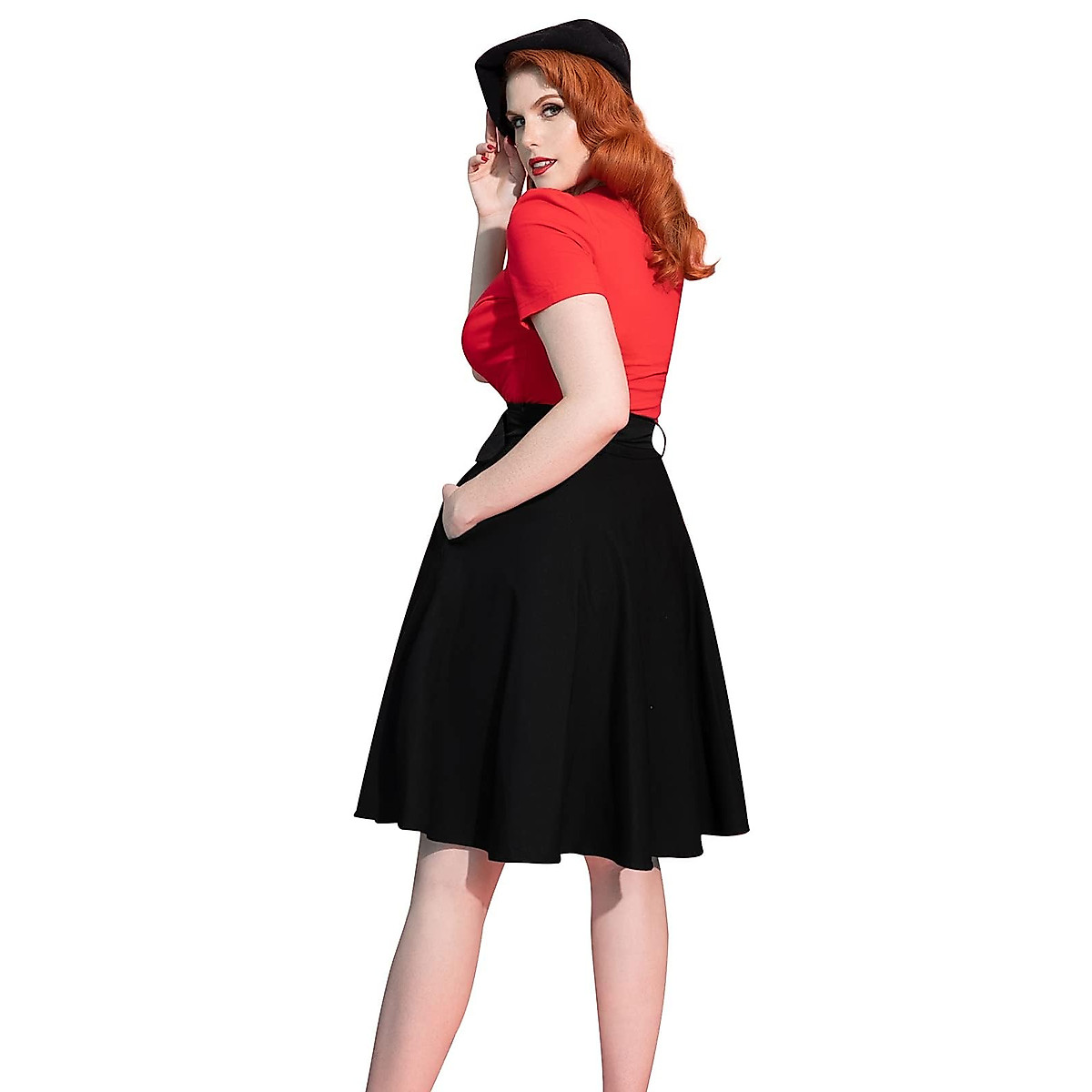 Women's Vintage High Waisted A-Line Skirts Flowy Long Skirt with Pockets and Belts Black XL