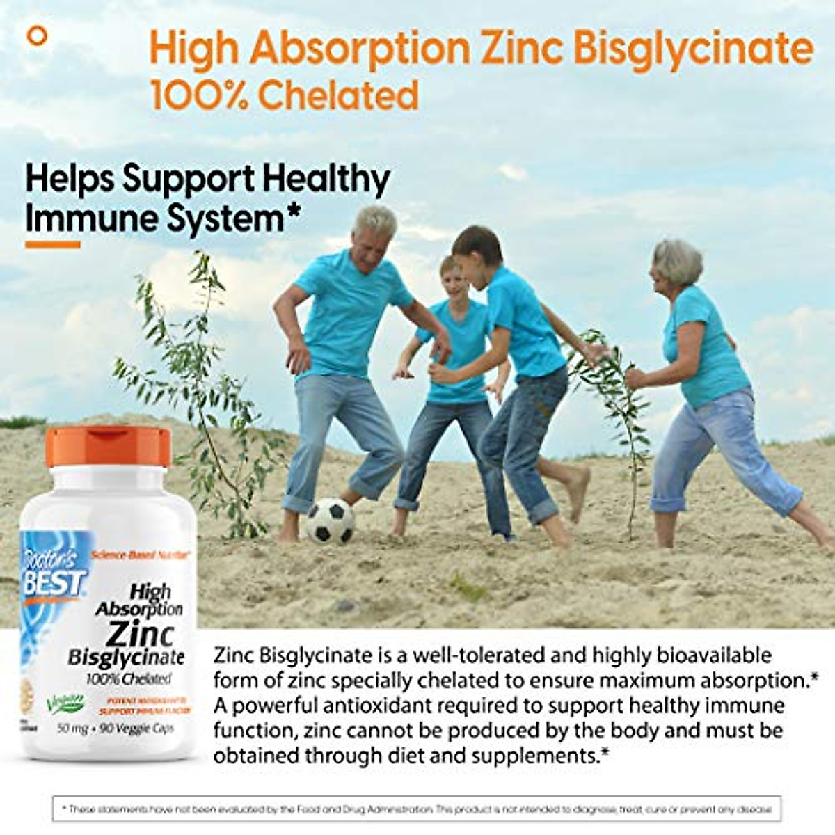 Doctor's Best High Absorption Zinc Bisglycinate 50mg High Potency Supporting Enhancing Immune System Antioxidant VC, 90 Count