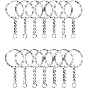 KINGFOREST 100PCS Split Key Ring with Chain 1 inch and Jump Rings,Split Key Ring with Chain Silver Color Metal Split Key Chain Ring Parts with Open Jump Ring and Connector.