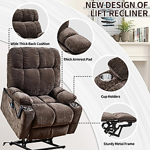 Plococo Lay Flat Sleeping Dual OKIN Motor Lift Recliner Chair with Vabriation Heat Massage for Elderly,Infinite Position Soft Fabric Power Electric Recliner Sofa Chair for Living Room, Brown, 9990