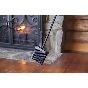 Plow & Hearth 5 Piece Hand Forged Iron Compact Fireplace Tool Set | Poker | Tongs | Shovel | Broom | Hearth Accessory| Black Finish | 10.25" x 20"H