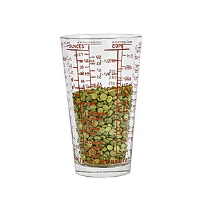 Kolder Mix N Measure Glass, Multi-Purpose Liquid and Dry Measuring Cup, 6 Units of Measurement, Heavy Glass, Red