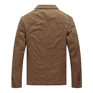 WenVen Men's Flat Collar Casual Cotton Outfit Jacket (Khaki, M)