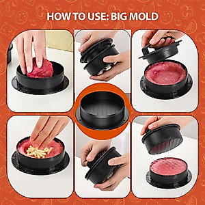 Pisol Hamburger Press, 4-in-1 Burger Press Patty Maker Slider, Stuffed Burgers Sandwich Cutter, Meat Beef Veggie Hamburger Patty Mold with 100 pcs Wax Disc Papers