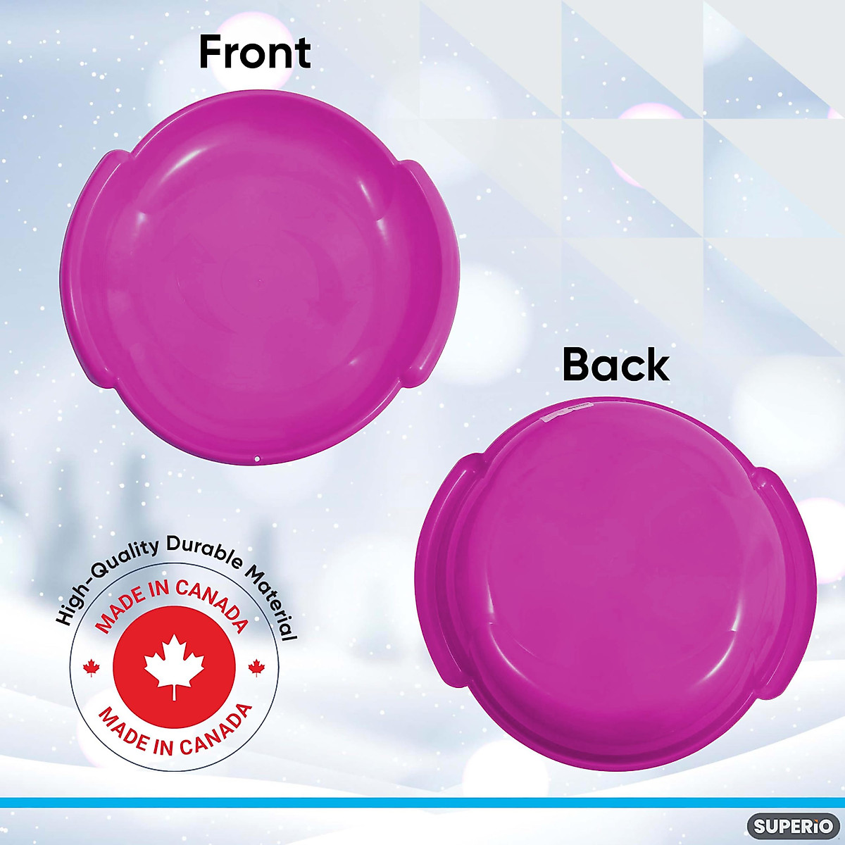 Superio Round Snow Sled, Heavy Duty Plastic Saucer Toddler Sled with Handles 24" Winter Snow Toys Fun for Kids and Adults, 2-Pack