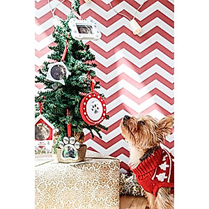 Pearhead Christmas Pawprints Double-Sided Holiday Photo Ornament, Season's Grrreetings Dog or Cat DIY Pawprint Keepsake, Pet Picture Christmas Tree Ornament, With Included Clean-Touch Ink Pad