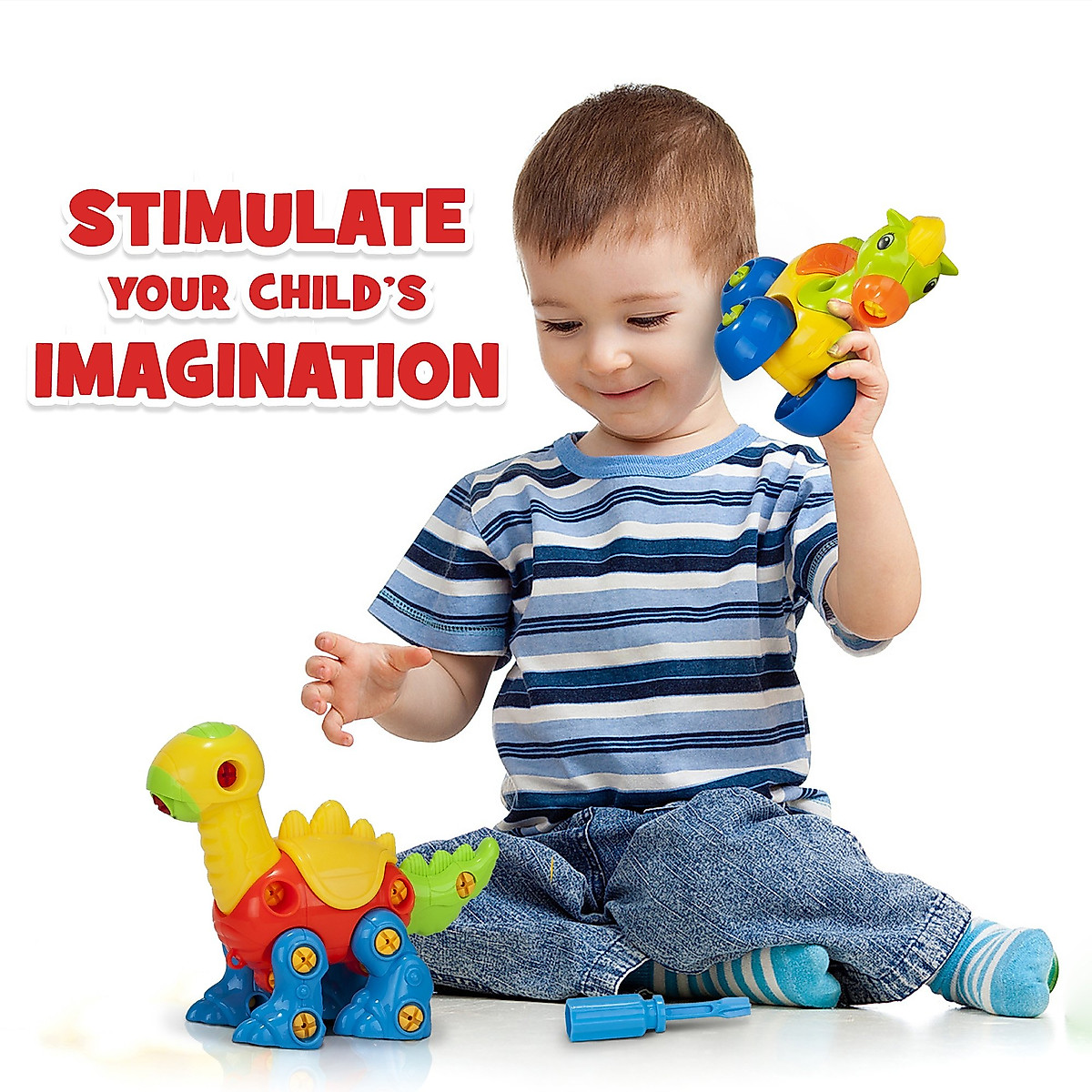 Creative Kids Build & Learn Dinosaur Take Apart Toy Set with Tools Interlocking STEM Educational Building Construction Kit for Preschool, Kindergarten, Boys & Girls Age 3+
