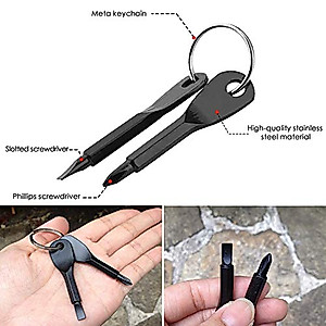 2 sets (4 pieces) Portable Keychain Screwdrivers, Mini Screwdrivers, Outdoor Emergency Gadgets (black and silver)