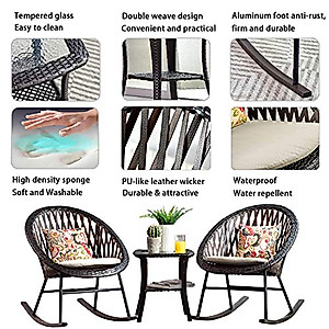 XIZZI Bistro Set Outdoor 3 Pieces Rocking Chair Patio Furniture with Glass Table and 2 Pillows,Beige