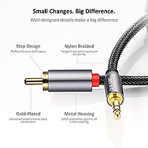 DUKABEL RCA to 3.5mm, 3.5mm to RCA Cable 2-Male RCA to AUX Cable Braided 1/8 to RCA Stereo Cable RCA Cable [24k Gold-Plated & Double-Shielded] -Top Series(4ft/1.2m)