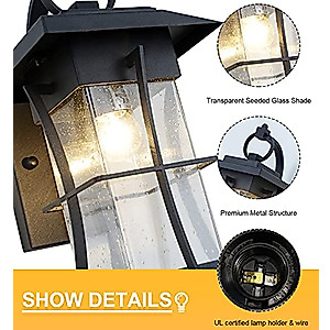 EERU Dusk to Dawn Outdoor Wall Lantern Exterior Light Fixtures Wall Mount Porch Light with Photocell Sensor Waterproof Outside Wall Lights for House, Patio, Garage, Black with Seeded Glass