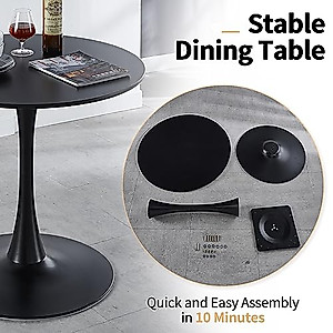 ANDORON Round Dining Table, 42 Inches Kitchen Tulip Table for 4-6 People with MDF Top and Metal Base, Modern Circle End Table Leisure Coffee Side Table (Black, 42")