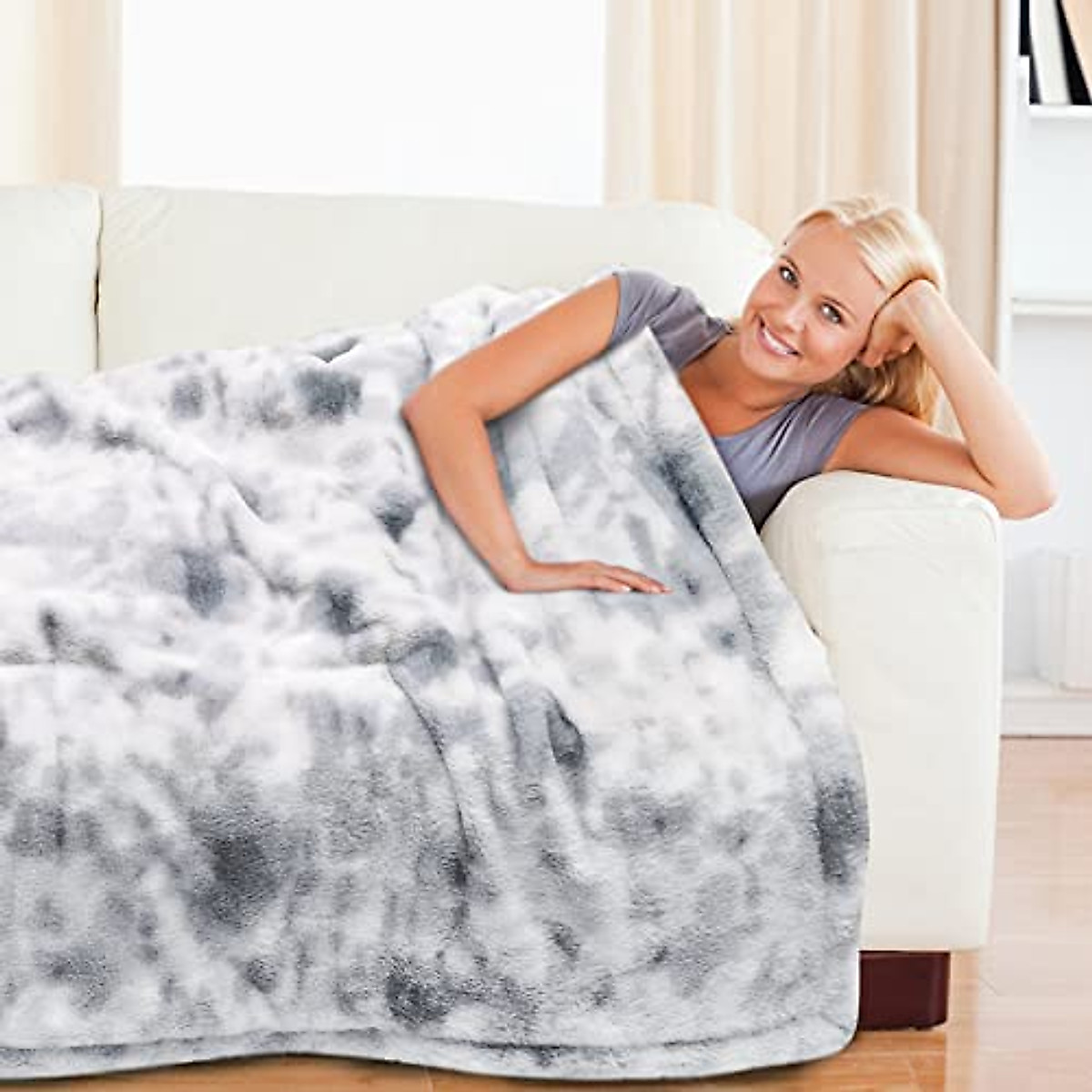 GOQO TOMO Electric Heated and Weighted 2 in1 Blanket — Flannel Material with Premium Glass Beads, with 12 Heat Levels, 8 Timer (Grey Tie dye, 15lb 48''x72'')