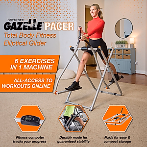 Gazelle Tony Little Pacer Total Body Fitness Workout Exercise Elliptical Glider Supports Up to 250 Pounds with Low Impact Design for Home Gym, Gray