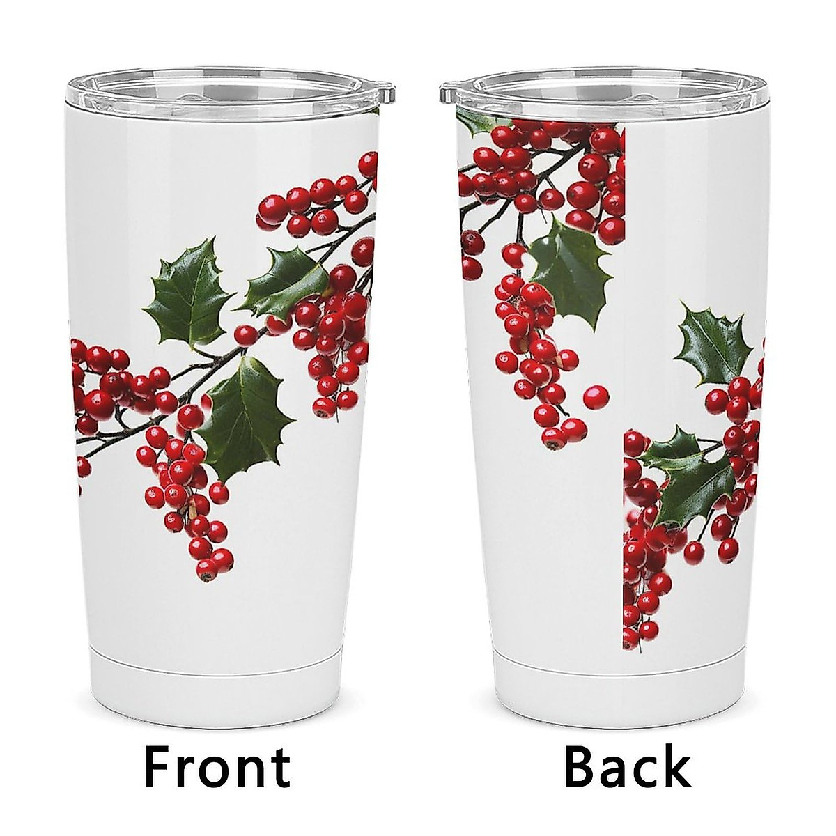 20 Oz Tumbler With Straw Leak Proof Thermos Cup, Holly Berry Branches Stainless Steel Insulated Travel Coffee Mug Fit for Car Cup Holder