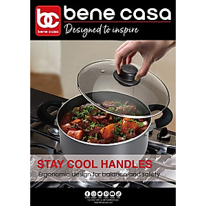 Bene Casa3-Quart Nonstick Dutch Oven Aluminum, Ventd Glass Lid, Stay-Cool Handles, Dishwasher Safe, Perfect for Simmering and Slow Cooking
