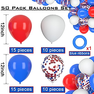 Myafqsj Red White and Blue Balloons,50Pcs Red and Blue Balloons,12in Red White Blue Balloon,Red and Blue Confetti USA Party Balloons for Birthday Graduation 4th of July New Year Party Decorations