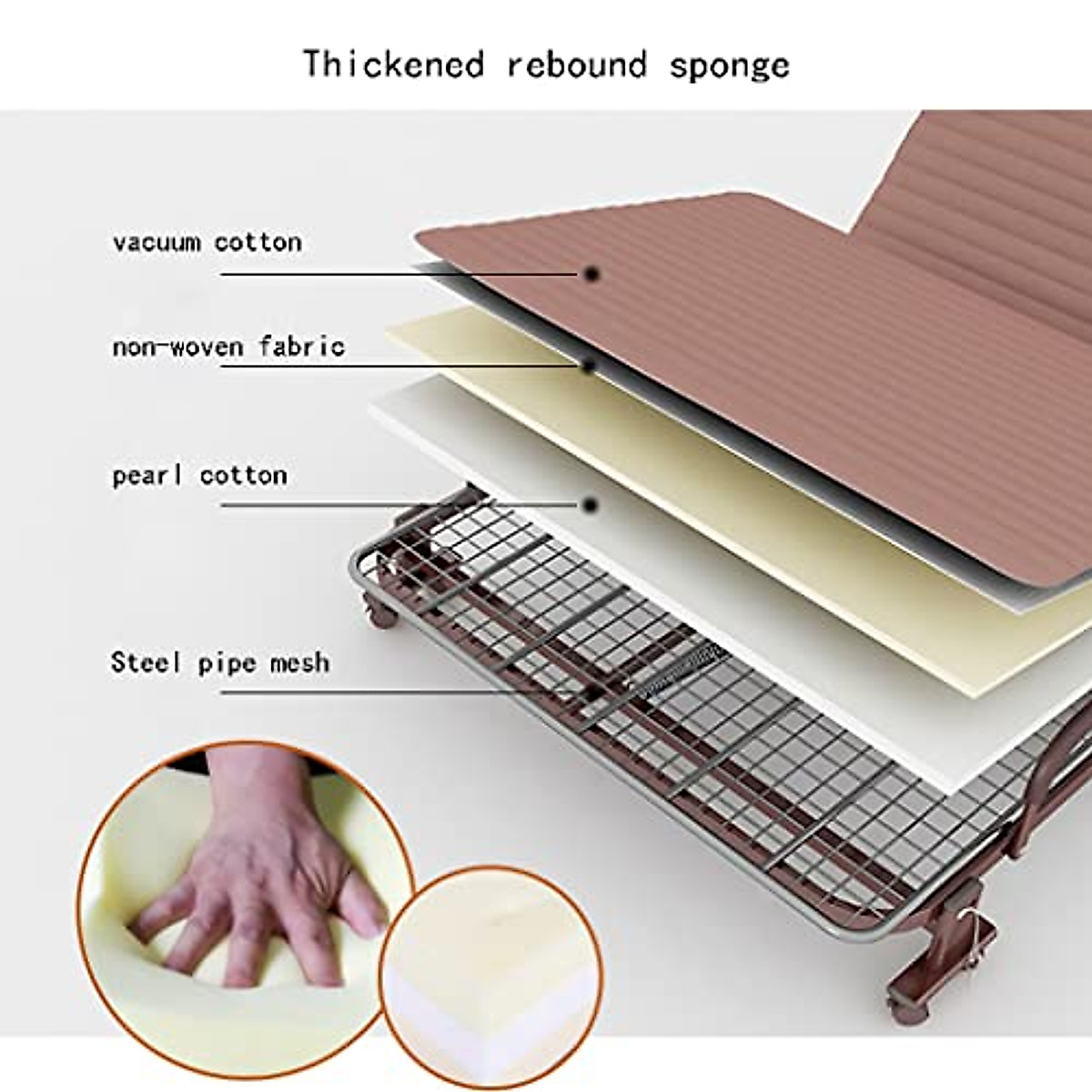 SHENXINCI Double Folding Be,with Mattress Portable Foldable Guest Beds Rollaway Beds for Adults with Luxurious Memory,5 Inch Foam Mattress and Super Sturdy Frame, 4 Size/Brown