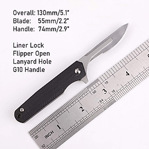 Samior S51 Small Slim Folding Pocket Flipper Scalpel Knife with 10pcs #24 Replaceable Blade, 2.9 inches G10 Handle with Liner Lock, Utility EDC Keychain Knives, 1.1oz (Black)