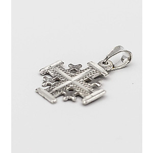 Sterling Silver (925) Jerusalem Crusader's cross Pendant Handcrafted in the Holy Land. Engraved by diamond cutting machine.
