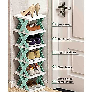XUELF Vertical Shoe Tower, Narrow Corner Shoe Rack, Space Saving Shoe Rack, DIY Free Standing Shoes Storage Organizer, for Small Entryway, Closet, Hallway, Easy Assembly