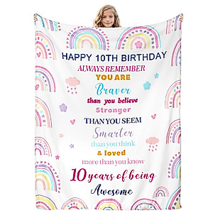 HunnmingRe 60" x 50" 10 Year Old Girl Birthday Gifts Throw Blankets 10th Birthday Decorations for Girl Soft Flannel Boho Rainbow Throw Blanket Presents for Girl Thanksgiving Christmas Birthday Party
