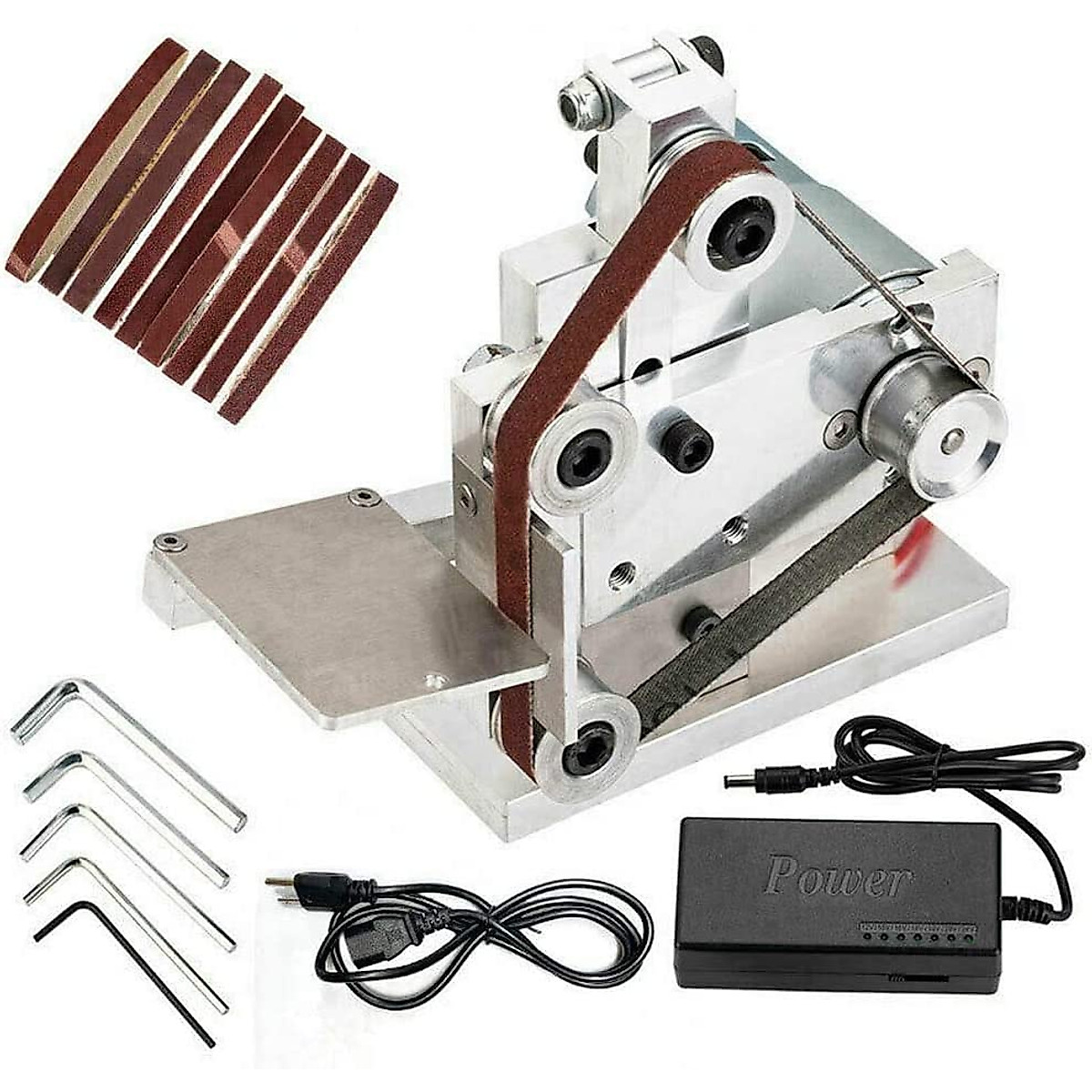 DOMINTY 110V Belt Sander Polishing Grinding Machine DIY Mini Belt Sander Knife Apex Edge Sharpener with 10PCS Abrasive Belts