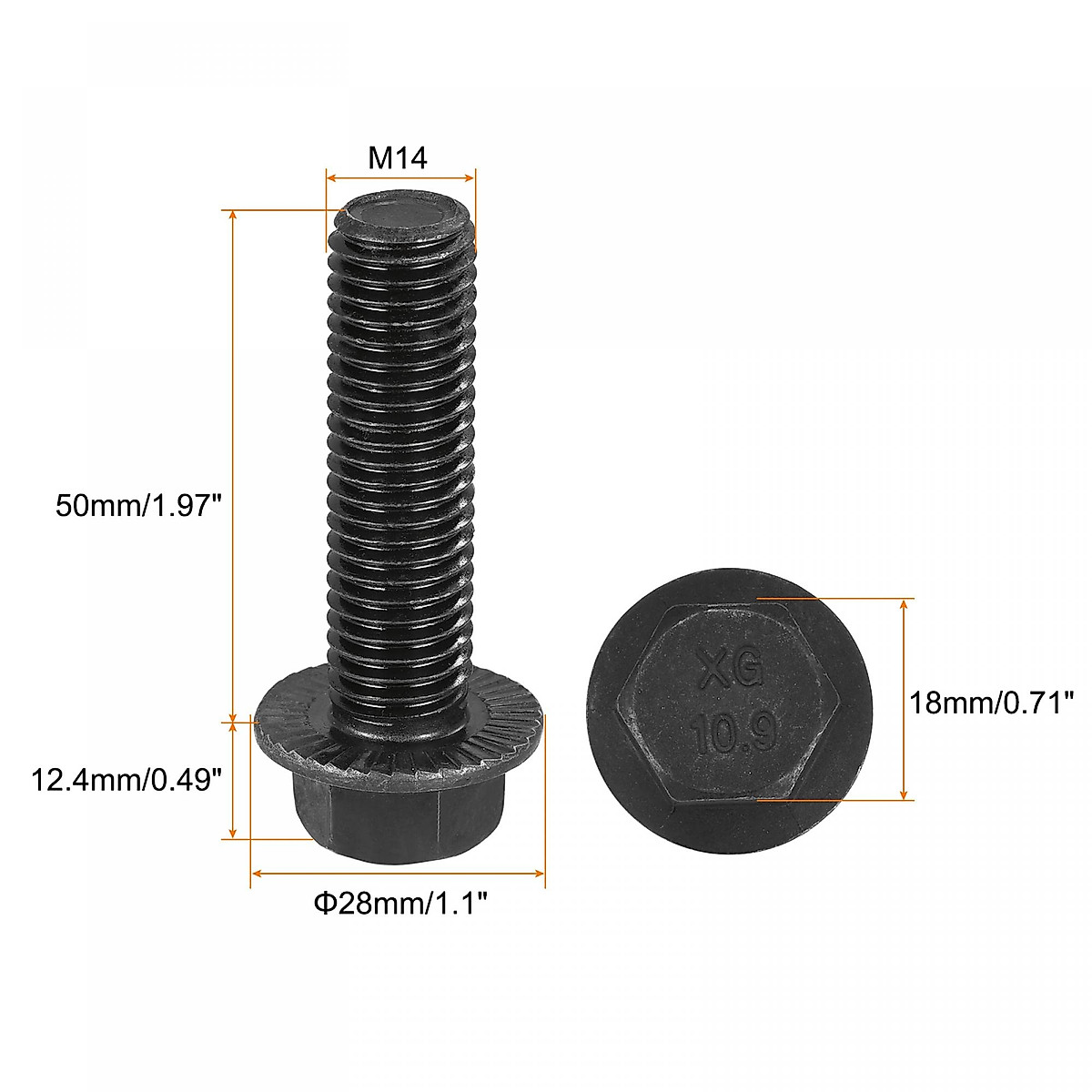 uxcell M14-2x50mm Hex Serrated Flange Bolts 10.9 Grade Carbon Steel Screws 4pcs