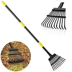 Rake, Garden Leaf Rakes for Lawns Heavy Duty, Yard Metal Rake Tools with 9" Small Narrow Rake Head, 65” Adjustable Long Handle, 11 Steel Tines, Quick Clean up Rake for Shrub, Flower Bed, Camping