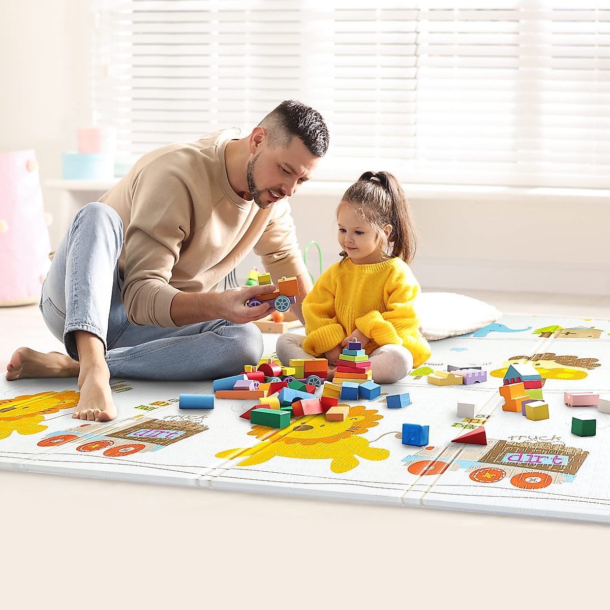 Bammax X-Large Waterproof Foam Padded Baby Play Mat | Reversible & Foldable | Safe & Thick Baby Foam Play Mat | 70" x 78" | Use as Baby Crawling Mat or Kids Play Mat for Floor | Includes Travel Bag