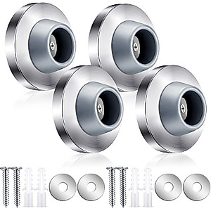 Concave Wall Door Stopper Door Bumper Stainless Steel Wall Protector Door Stops Wall Mount Flush Bumper with Grey Rubber Concave Door Knob Cover Stopper (Silver,4 Pieces)
