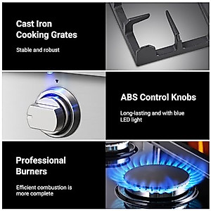 AAOBOSI Gas Cooktop 36 inch Gas Stove Built-in Gas Range Commercial Gas Stove Top, Propane Cooktop NG/LPG Switch, 6 Cast Iron Stove Top Covers for Gas Burners with 6 Burners for Cooking, Gas Grilling