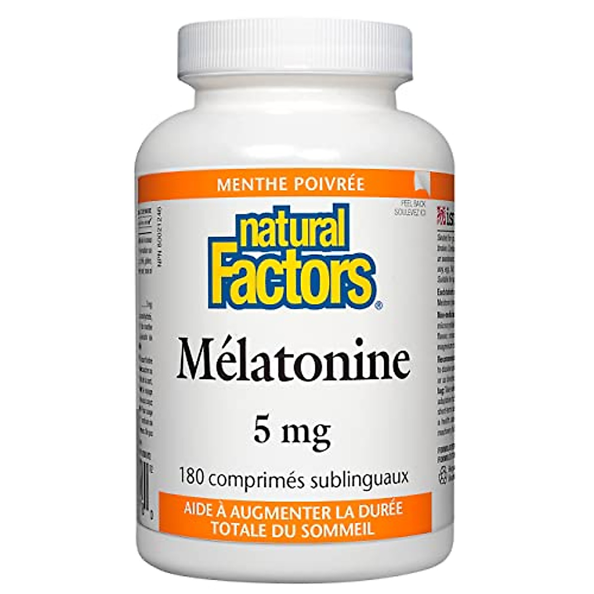 Stress-Relax Melatonin 5 mg by Natural Factors, Natural Sleep Aid, Resets the Sleep-Wake Cycle, 180 chewable tablets (180 servings), Peppermint Flavor