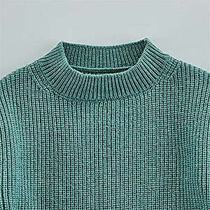 Toddler Baby Knit Sweater Kids Boy Girl Solid Color Long Sleeve Basic Pollover Top Fall Winter Warm Clothes（D-Green,12-24 Months