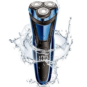 Electric Razor for Men Rotary Shaver Pop-up Beard Trimmer with LCD Display and Rechargeable Cordless Waterproof Blue