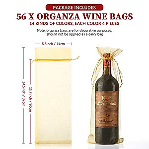 56 Pieces Organza Wine Bags, Bottle Organza Bags Sheer Organza Wine Wrapping Bags Wine Drawstring Pouches for Bottle Wrap Wedding, Birthday, Baby Shower Party, Christmas, T-Shirts, Candy